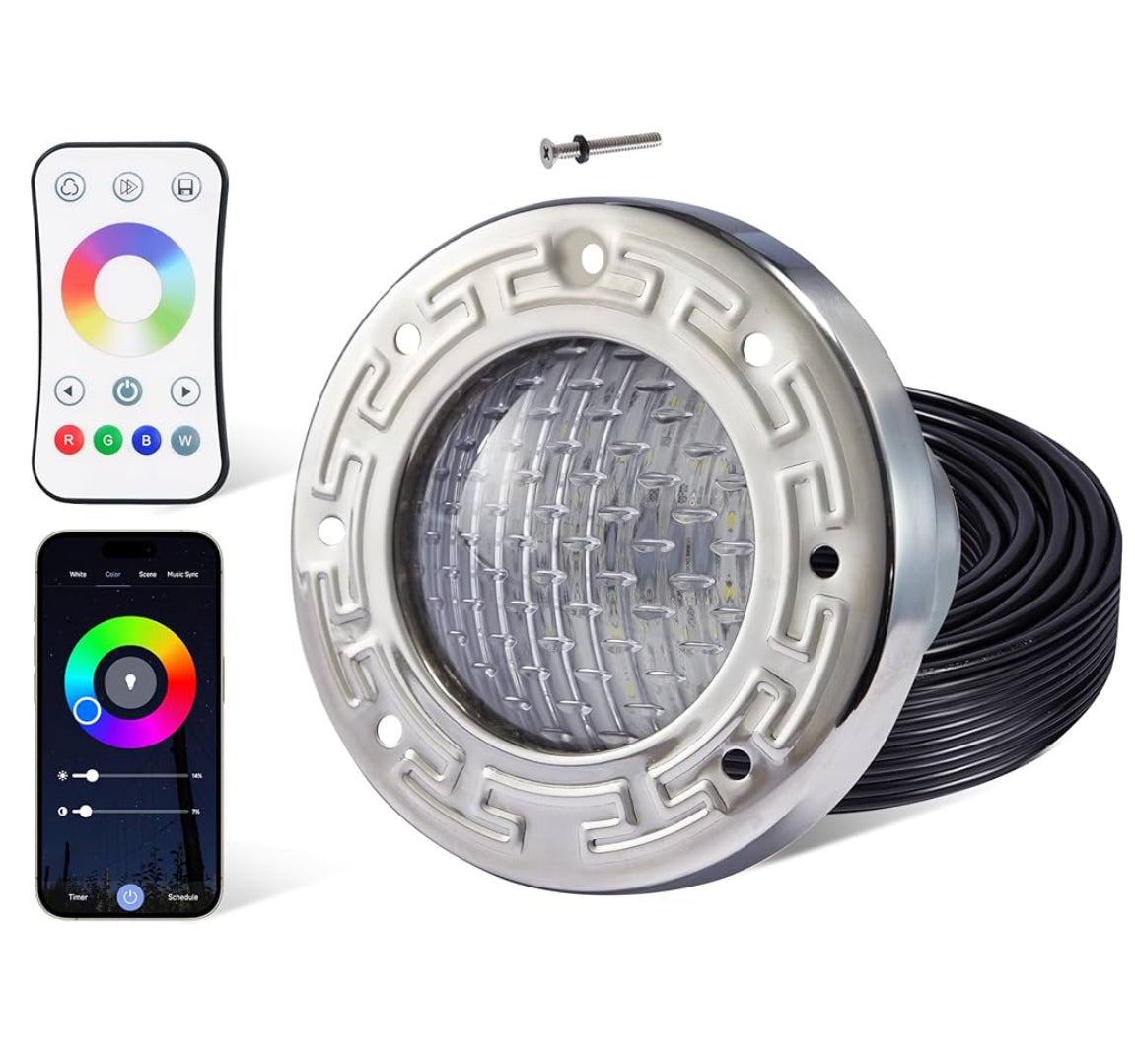 HQUA PN01 120V AC LED Inground Pool Light, 10 Inch 40W with 100 Feet C ...